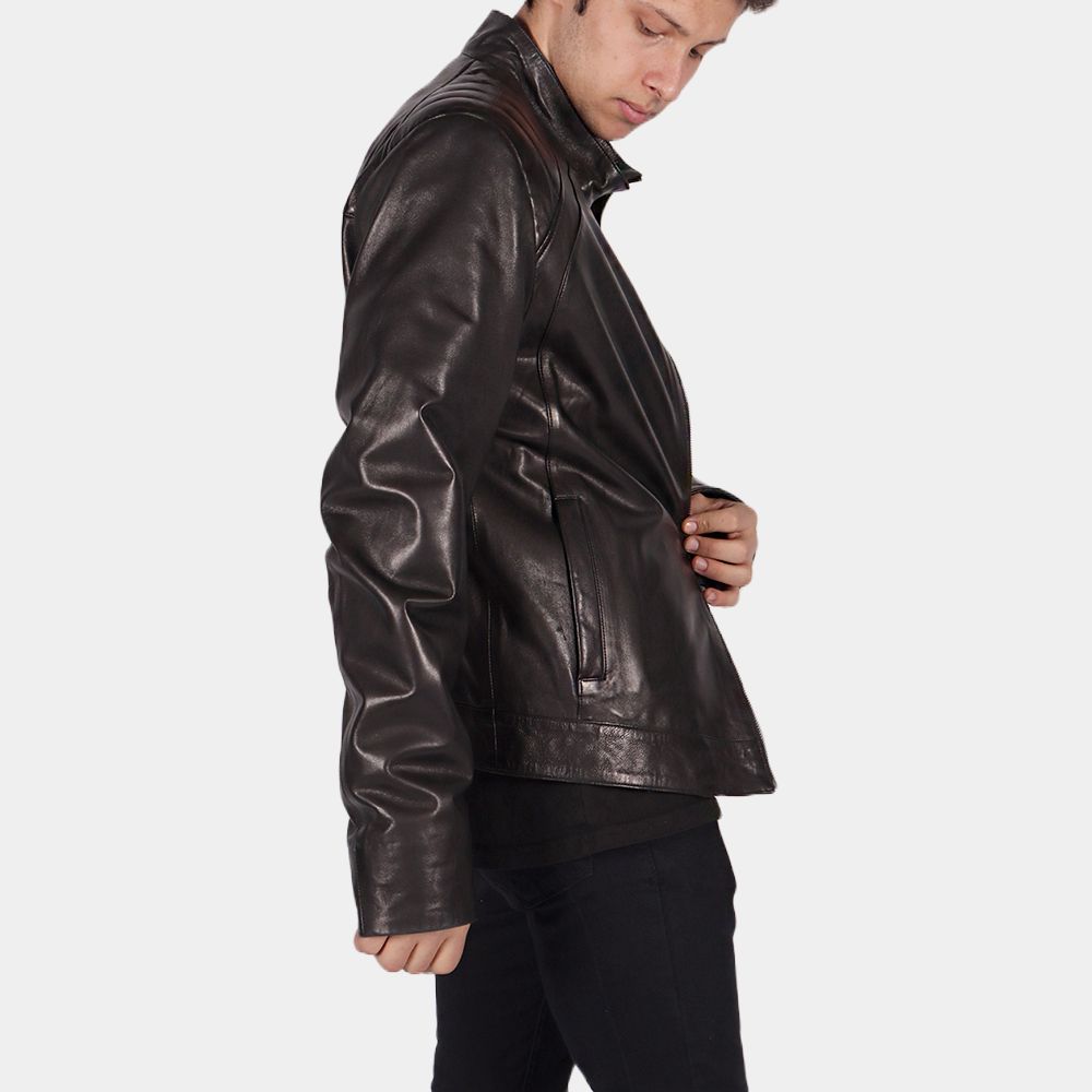 Men's Mobil Leather Cafe Racer Jacket SAFYD