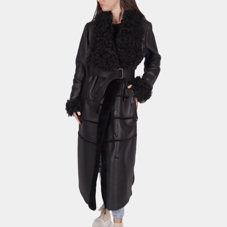 Women's Kiara Black Leather Fur Lining Coat SAFYD