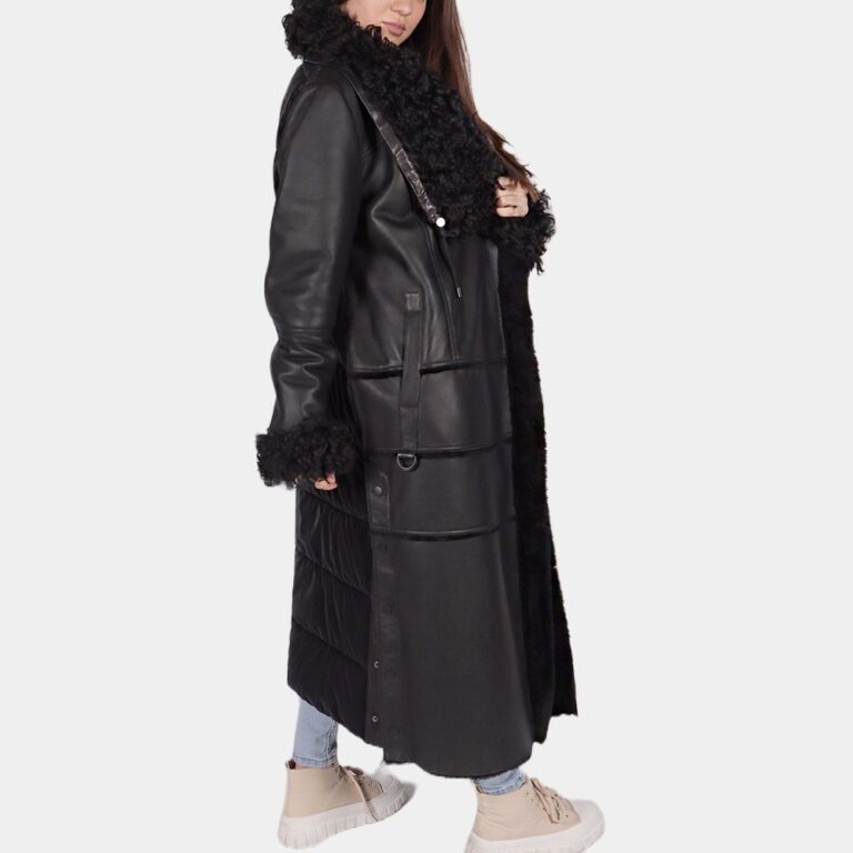 Women's Kiara Black Leather Fur Lining Coat SAFYD