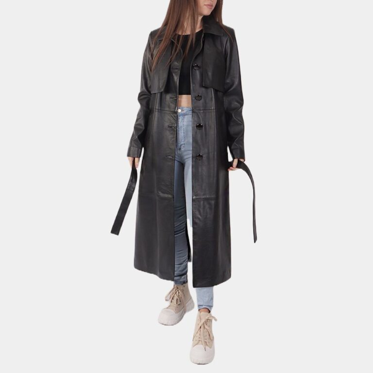 Women's Matilda Black Leather Duster Coat SAFYD