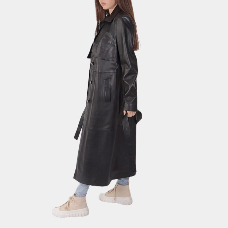 Women's Matilda Black Leather Duster Coat SAFYD