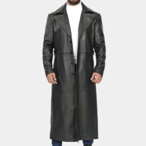 Men's Blade Wesley Snipes Black Leather Trench Long Coat - SAFYD