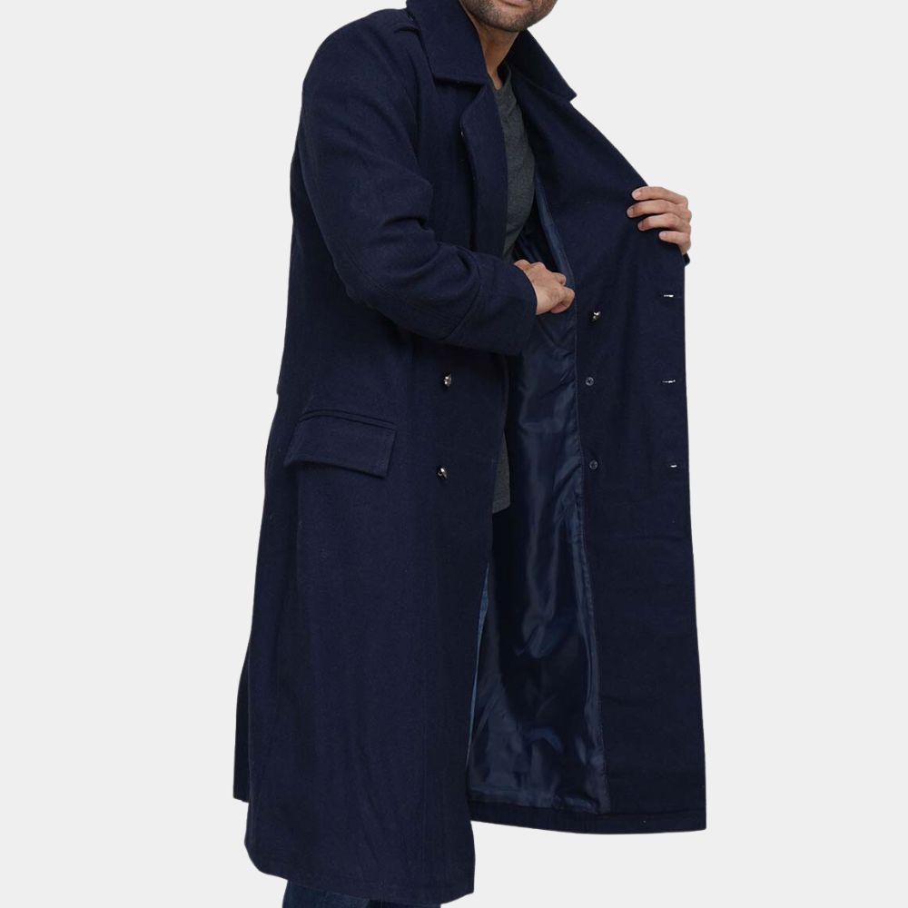 Doctor Who Blue Wool Trench Coat - David Tennant Long Coat - SAFYD