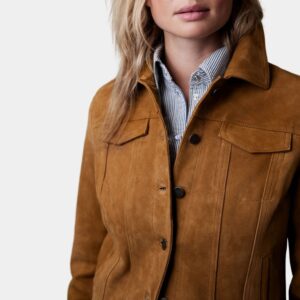 Fubar Emma Brunner aka Monica Barbaro Brown Suede Leather Jacket - SAFYD