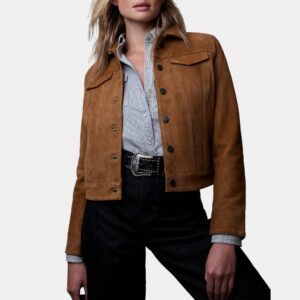 Fubar Emma Brunner aka Monica Barbaro Brown Suede Leather Jacket - SAFYD