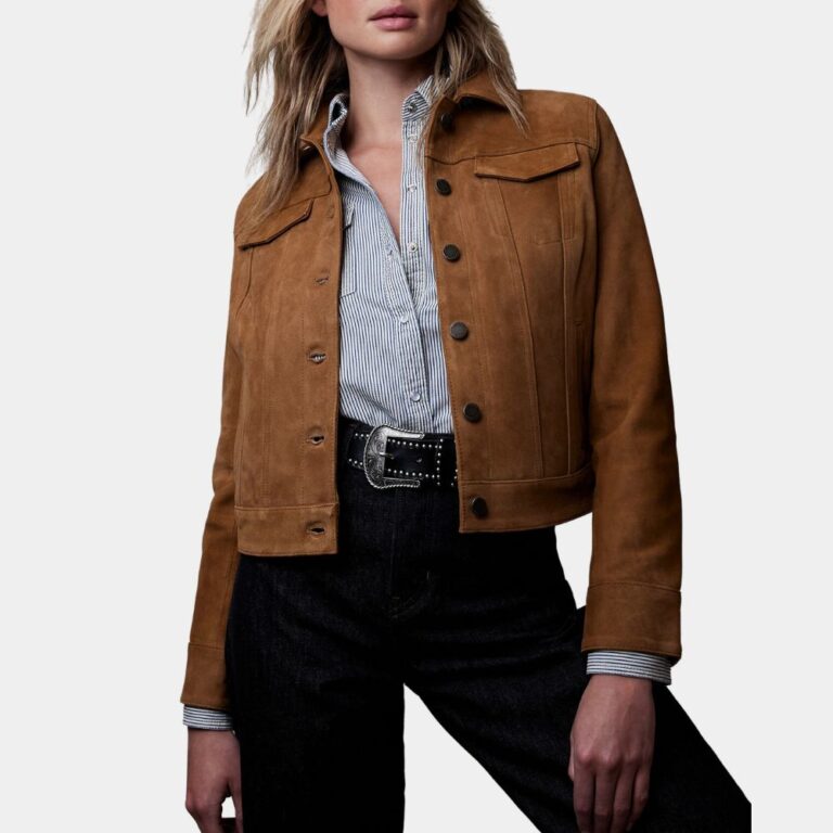 Fubar Emma Brunner aka Monica Barbaro Brown Suede Leather Jacket - SAFYD
