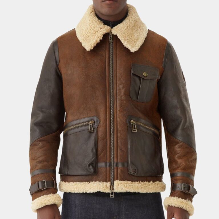 Kraven the Hunter Fur Jacket | Sergei Kravinoff Shearling Brown B3 ...