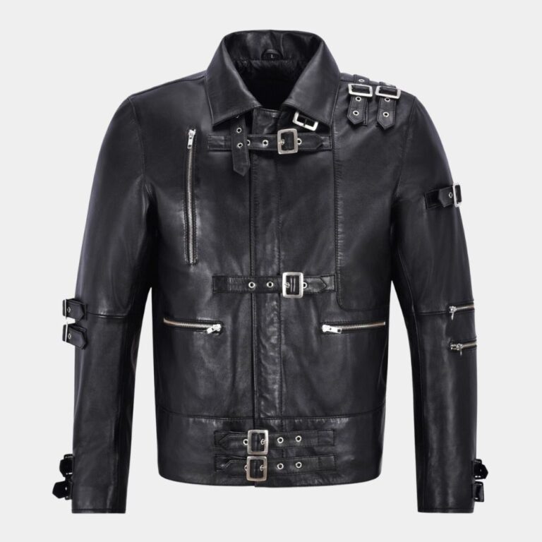 Michael Jackson "Bad" World Tour Black Leather Jacket with Multi Strap ...