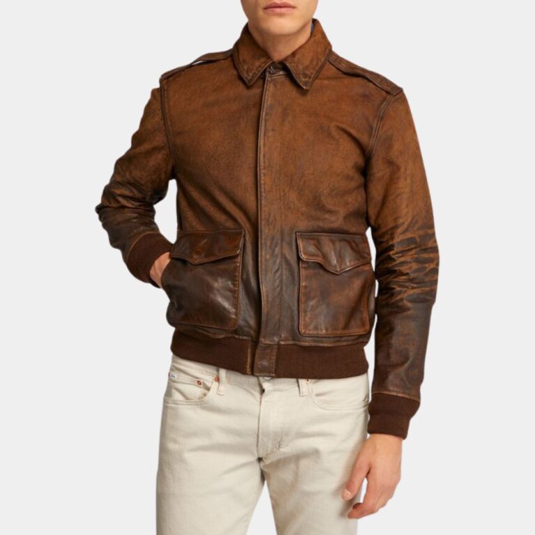 The Fault in Our Stars Gus's Distressed Brown Leather Bomber Jacket - SAFYD