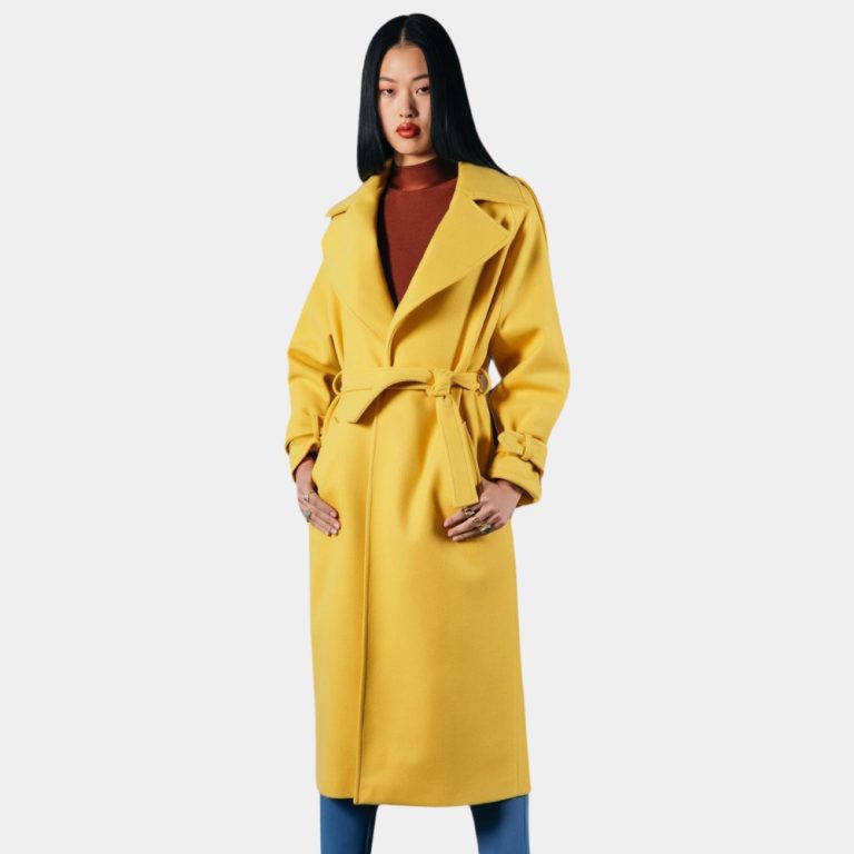 The Substance Yellow Long Trench Coat | Demi Moore Coat aka Elisabeth ...