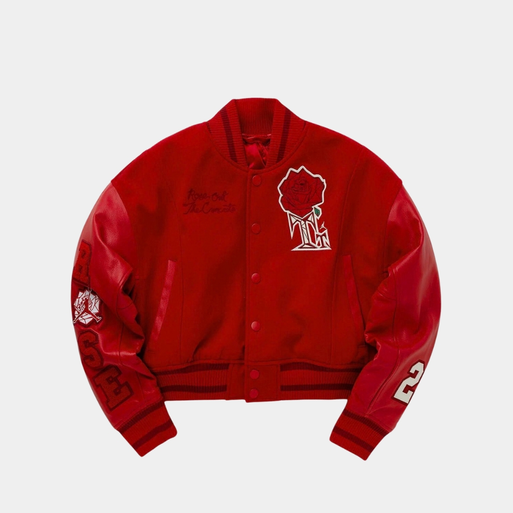 Jordan x Teyana Taylor Red Cropped Varsity Jacket with Leather Sleeves ...